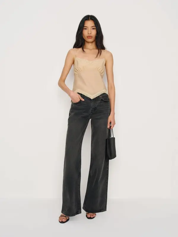 REFORMATION Cary Low Rise Wide Leg Jeans - Black
