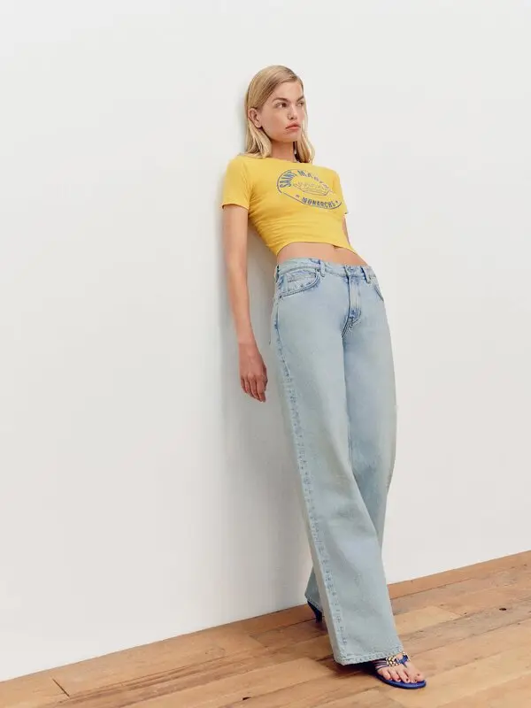REFORMATION Cary Low Rise Wide Leg Jeans - Blue