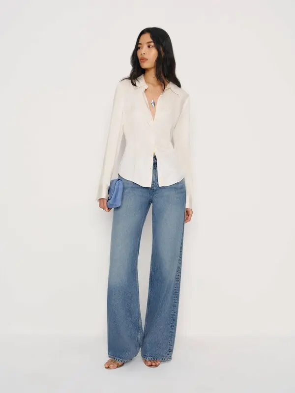 REFORMATION Cary Low Rise Wide Leg Jeans - Blue