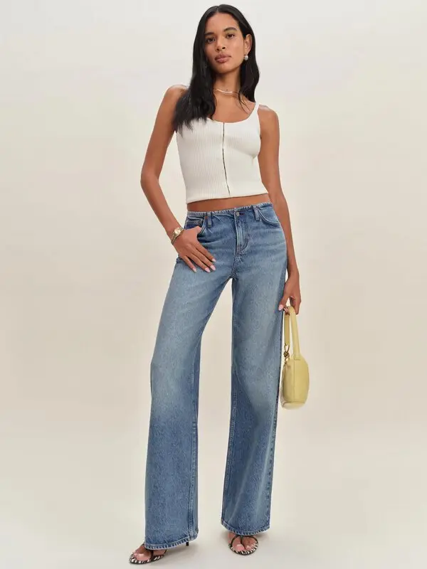 REFORMATION Cary Low Rise Wide Leg Jeans - Blue