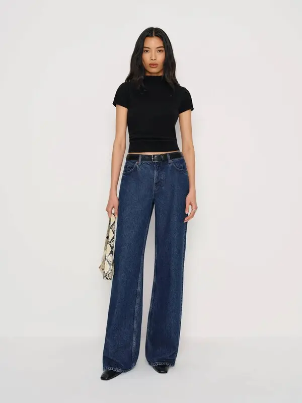 REFORMATION Cary Low Rise Wide Leg Jeans - Blue