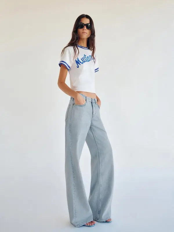 REFORMATION Cary Low Rise Wide Leg Jeans - Blue