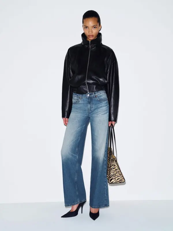 REFORMATION Cary Low Rise Wide Leg Jeans - Stone Wash