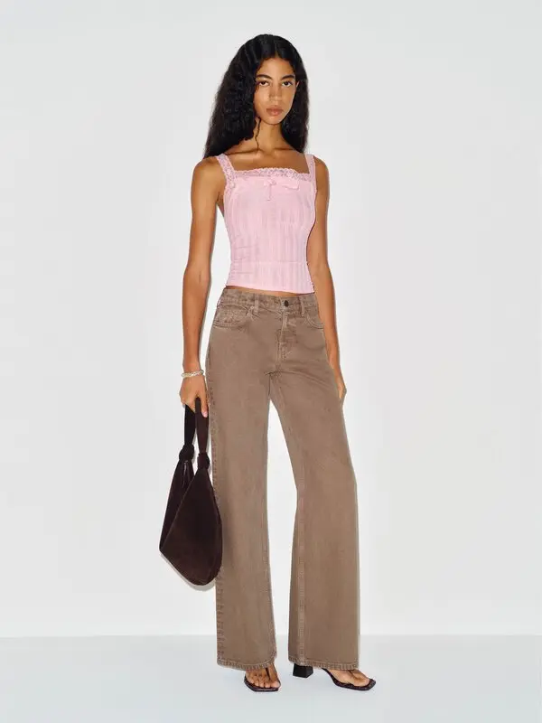 REFORMATION Cary Low Rise Wide Leg Jeans - Brown