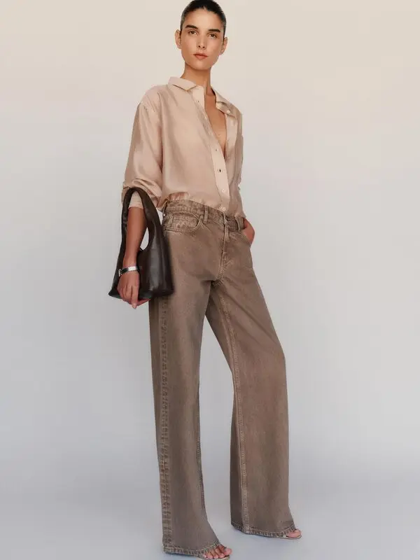 REFORMATION Cary Low Rise Wide Leg Jeans - Brown