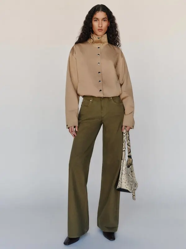REFORMATION Cary Low Rise Wide Leg Jeans - Green
