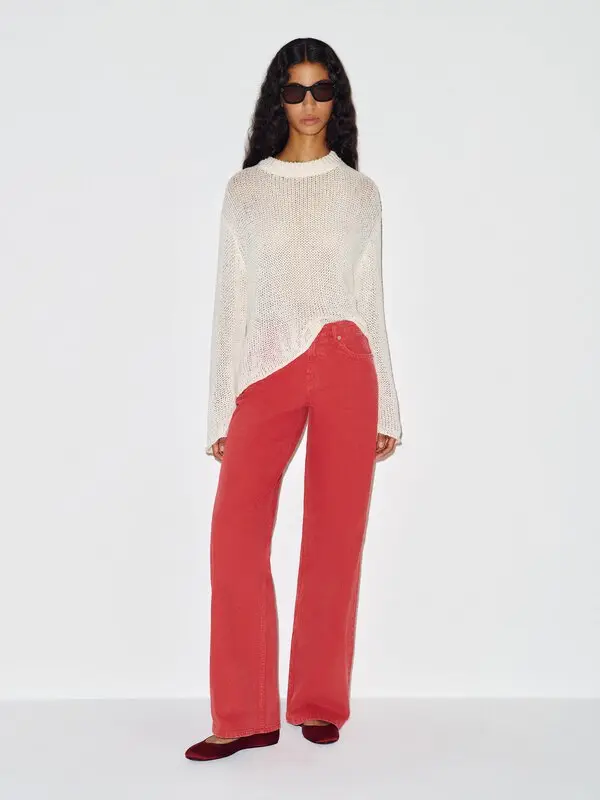 REFORMATION Cary Low Rise Wide Leg Jeans - Red