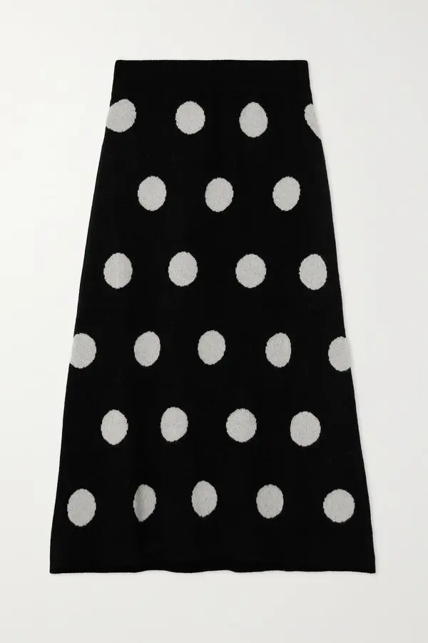 Batsheva Saga Polka-dot Merino Wool And Cashmere-blend Midi Skirt - Black