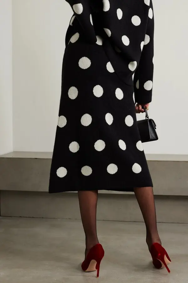 Batsheva Saga Polka-dot Merino Wool And Cashmere-blend Midi Skirt