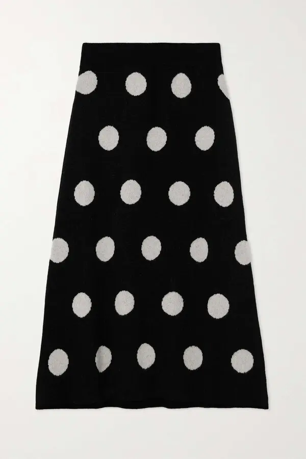 Batsheva Saga Polka-dot Merino Wool And Cashmere-blend Midi Skirt
