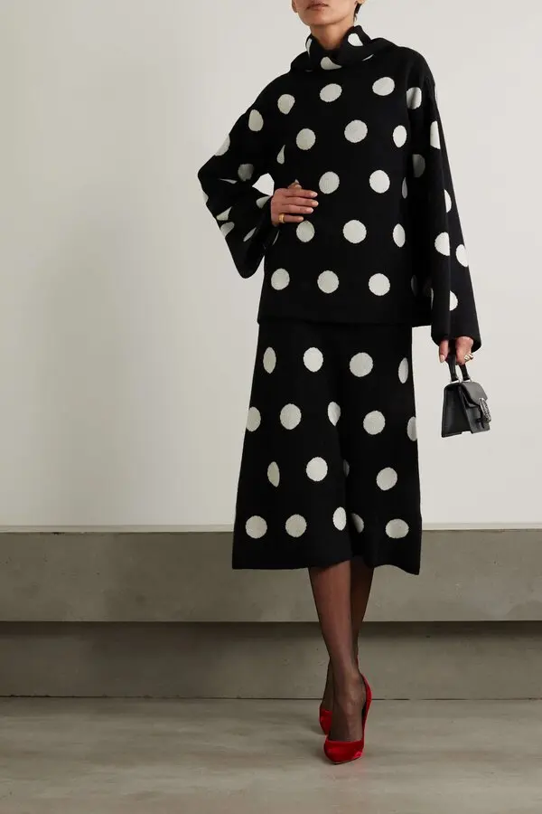 Batsheva Saga Polka-dot Merino Wool And Cashmere-blend Midi Skirt