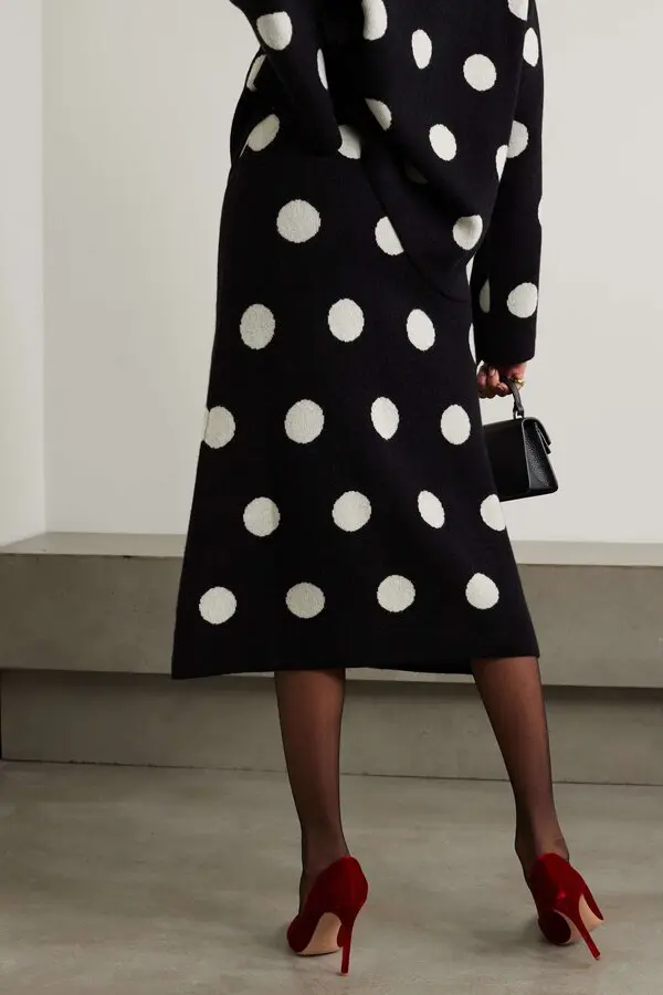 Batsheva Saga Polka-dot Merino Wool And Cashmere-blend Midi Skirt