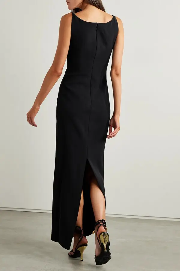 versace sleeveless silk cady long dress Embroidered Silk Cady Satin Gown Blue