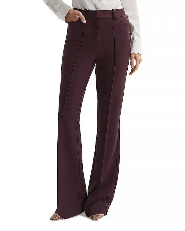 REISS Gabi Flare Leg Trousers - Berry
