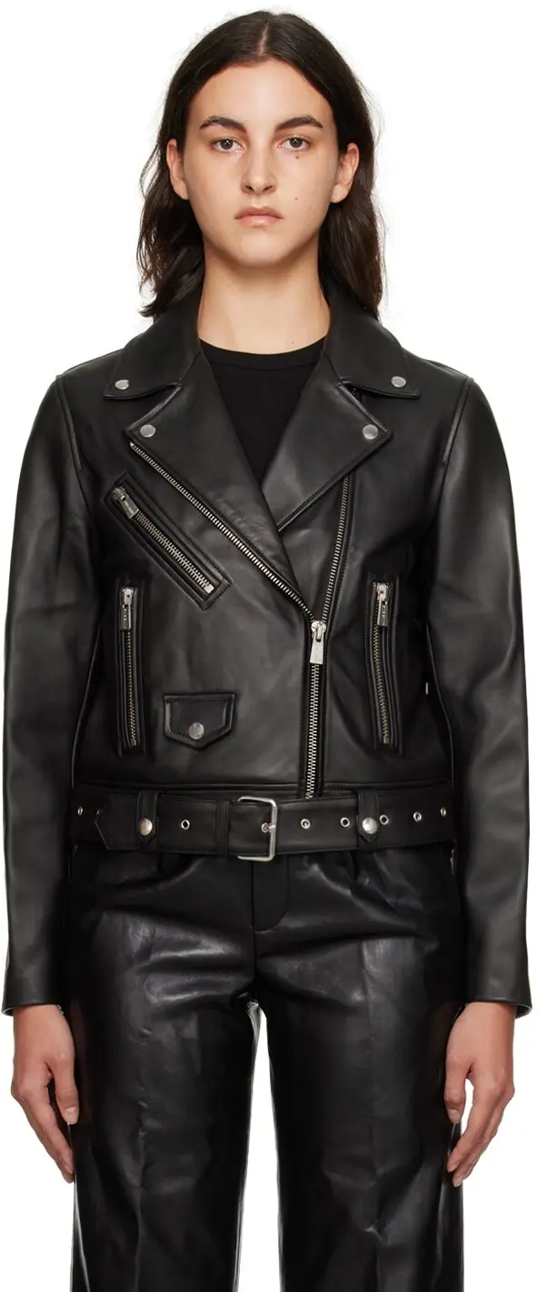 Anine Bing Benjamin Moto Leather Jacket In Black 60% Off