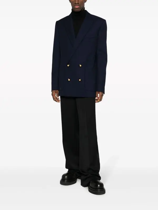 Balmain Double-breasted Virgin-wool Blazer - Blue