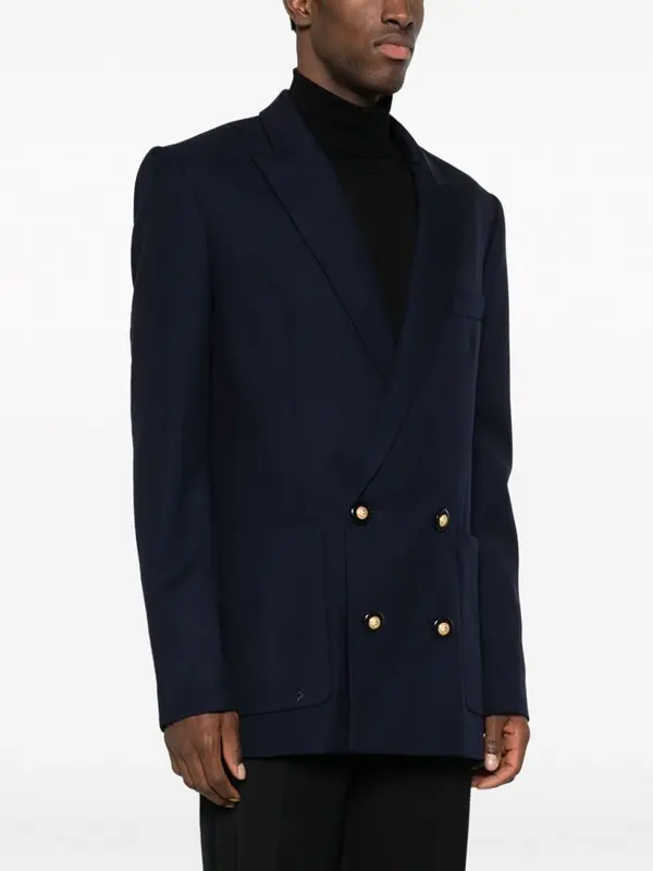Balmain Double-breasted Virgin-wool Blazer - Blue
