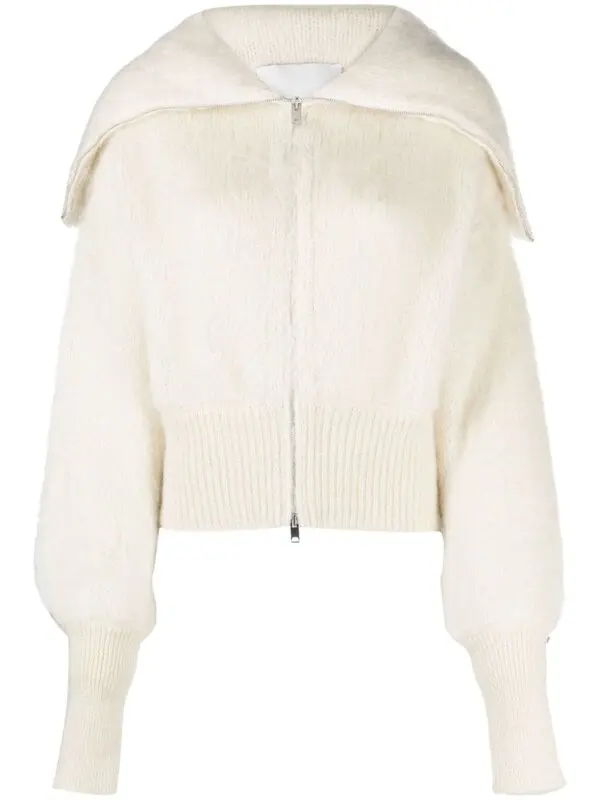 SA SU PHI Zip-up Puff-sleeves Cardigan - White