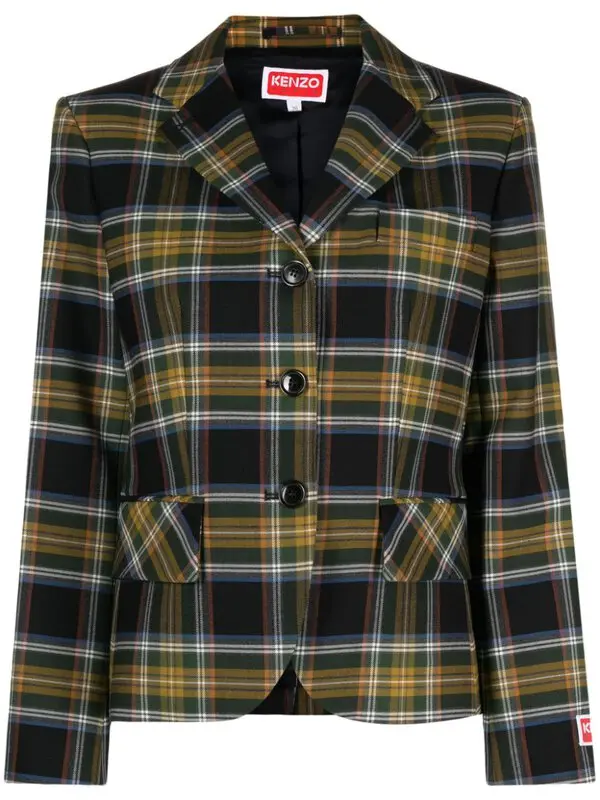Kenzo Tartan-check Single-breasted Blazer - Yellow