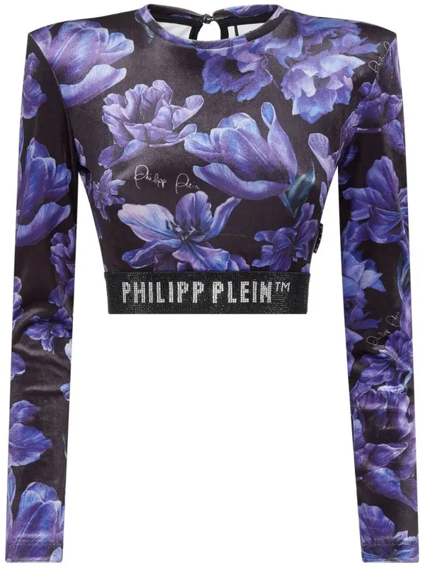 Philipp Plein Logo-embellished Floral-print Top - Black