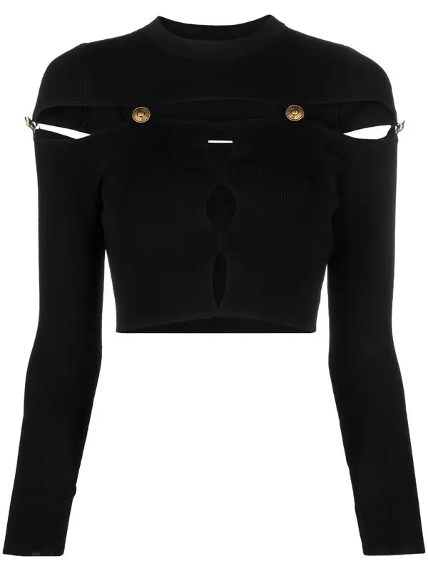 Versace Cut-out Ribbed-knit Cropped Top - Black