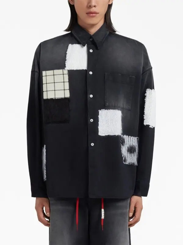 Marni Patchwork-detail Denim Shirt - Black