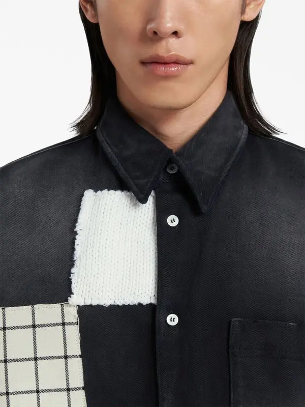Marni Patchwork-detail Denim Shirt - Black
