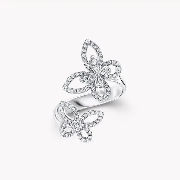 Graff Double Butterfly Silhouette Diamond Ring - White Gold