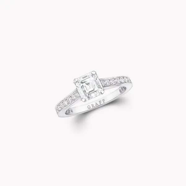Graff Flame Square Emerald Cut Diamond Engagement Ring - Platinum