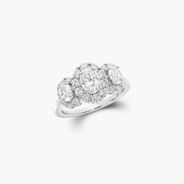 Graff Icon Three Stone Oval Diamond Engagement Ring - White Gold