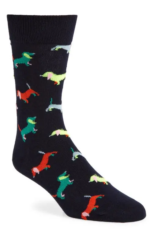 Happy Socks Puppy Love Crew Socks - Navy