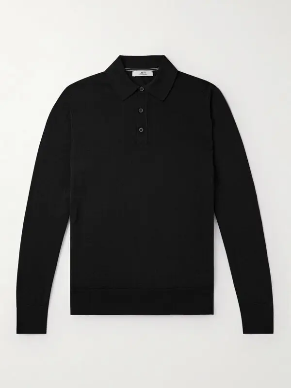 Mr P. Merino Wool Polo Shirt - Black