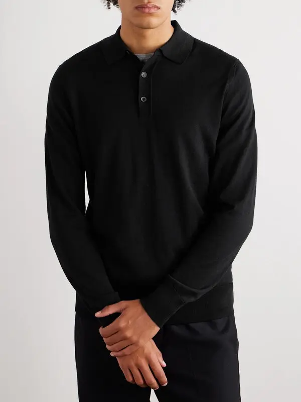 Mr P. Merino Wool Polo Shirt - Black