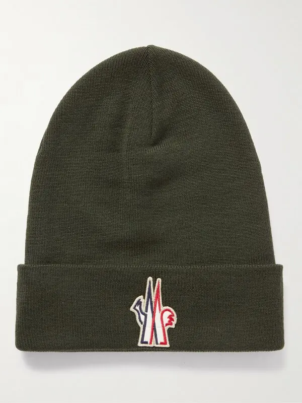 Moncler Logo Appliquéd Wool Beanie - Green