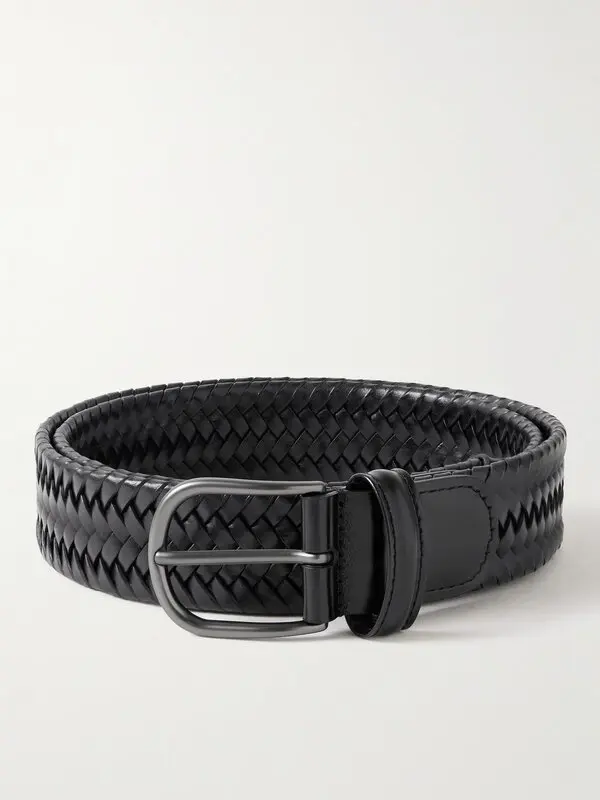 Anderson's 3.5cm Woven Leather Belt - Black