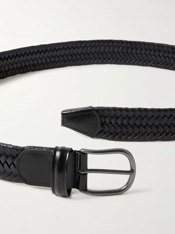 Anderson's 3.5cm Woven Leather Belt - Black