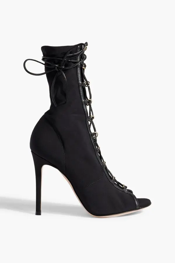 GIANVITO ROSSI Stevie 105 Leather-trimmed Jersey Lace-up Ankle Boots