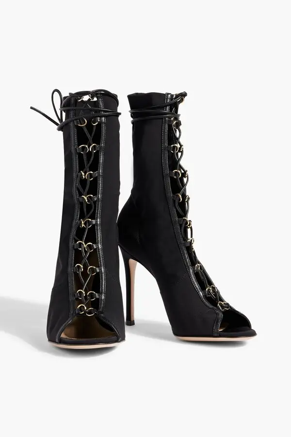 GIANVITO ROSSI Stevie 105 Leather-trimmed Jersey Lace-up Ankle Boots