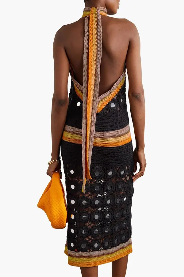 wales bonner crochet dress Wales Bonner Alice Crochet-trimmed Ribbed Cotton-blend Midi Dress - Women - Dark brown Dresses