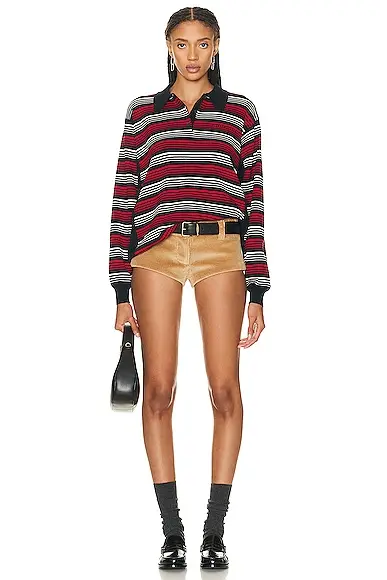 Miu Miu Striped Button Up In Navy,Red - Blu | Editorialist