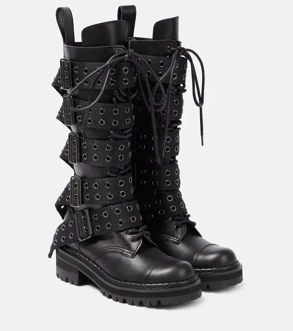 Junya Watanabe Embellished Leather Boots In Black - 40% Off
