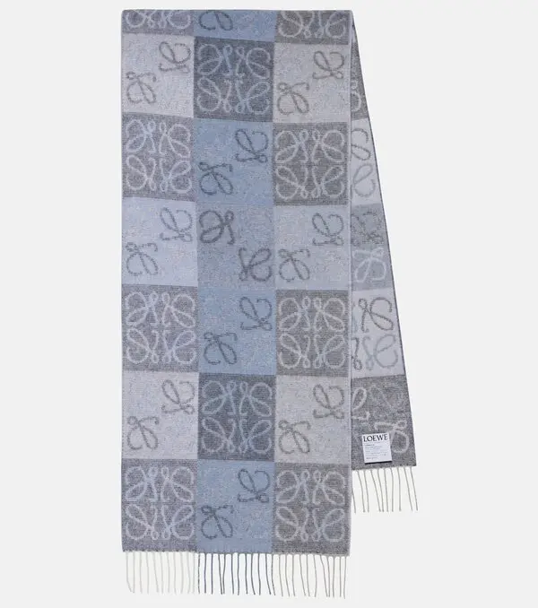 Loewe Anagram Wool And Cashmere Scarf - Blue