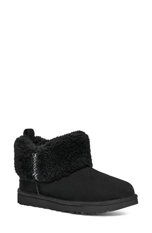 UGG Ultra Mini Braid Genuine Shearling Bootie - Black