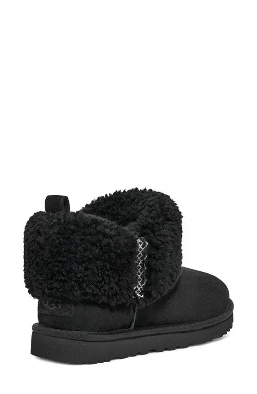 UGG Ultra Mini Braid Genuine Shearling Bootie - Black
