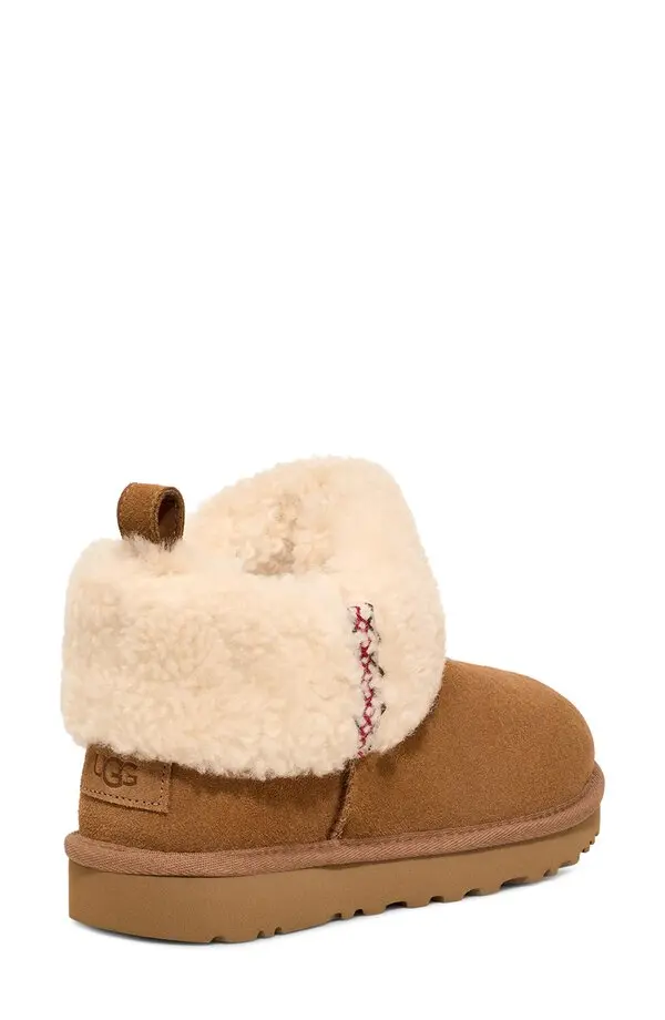 UGG Ultra Mini Braid Genuine Shearling Bootie - Chestnut