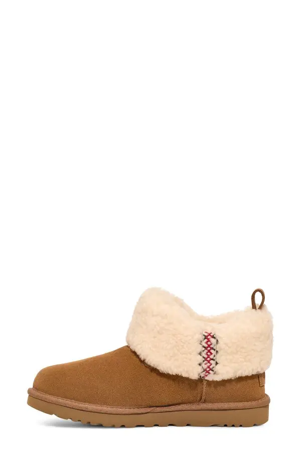 UGG Ultra Mini Braid Genuine Shearling Bootie - Chestnut