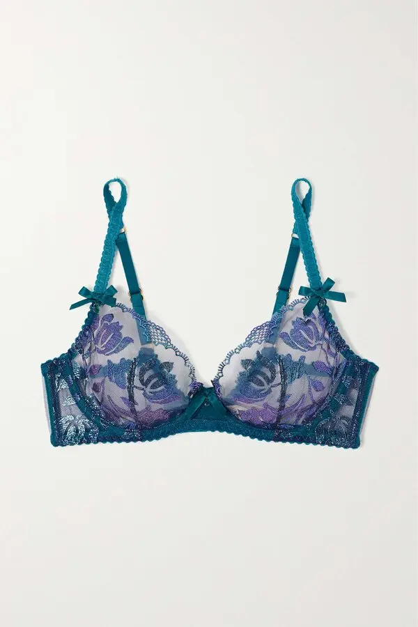 Agent Provocateur Sparkle Satin-trimmed Metallic Embroidered Tulle Underwired Bra