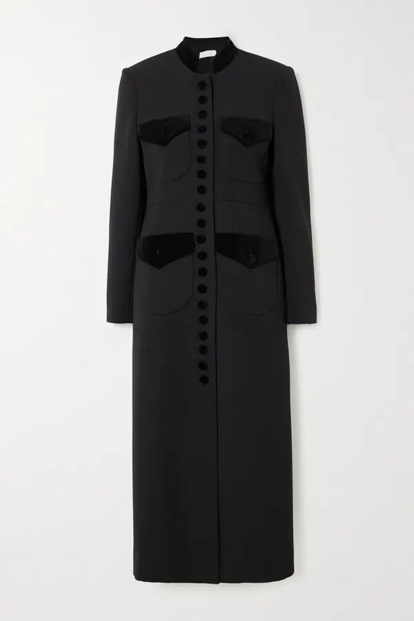LIBEROWE Net Sustain Velvet-trimmed Wool Coat - Black