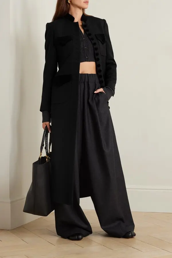 LIBEROWE Net Sustain Velvet-trimmed Wool Coat - Black