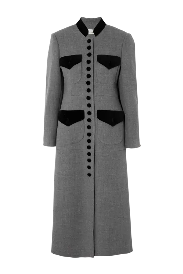 LIBEROWE Net Sustain Velvet-trimmed Wool Coat - Gray